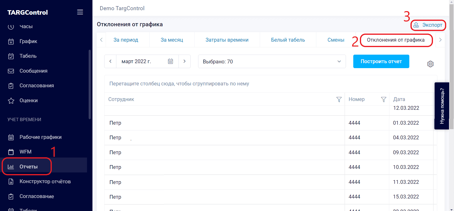 Отчет Отклонения от графика | TARGControl