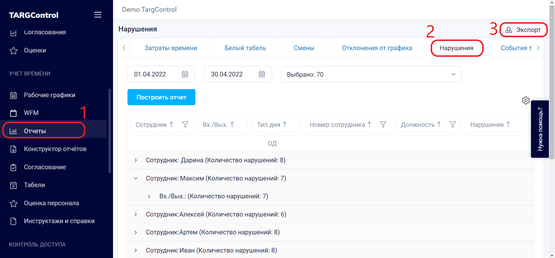 Отчет Нарушения | TARGControl